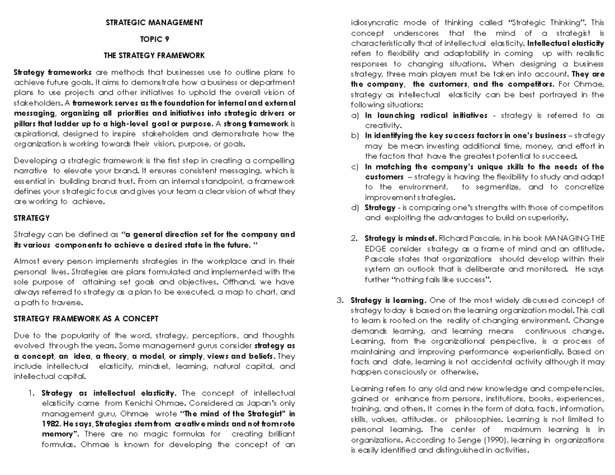 Strategic Management - STRATEGIC MANAGEMENT TOPIC 9 THE STRATEGY ...