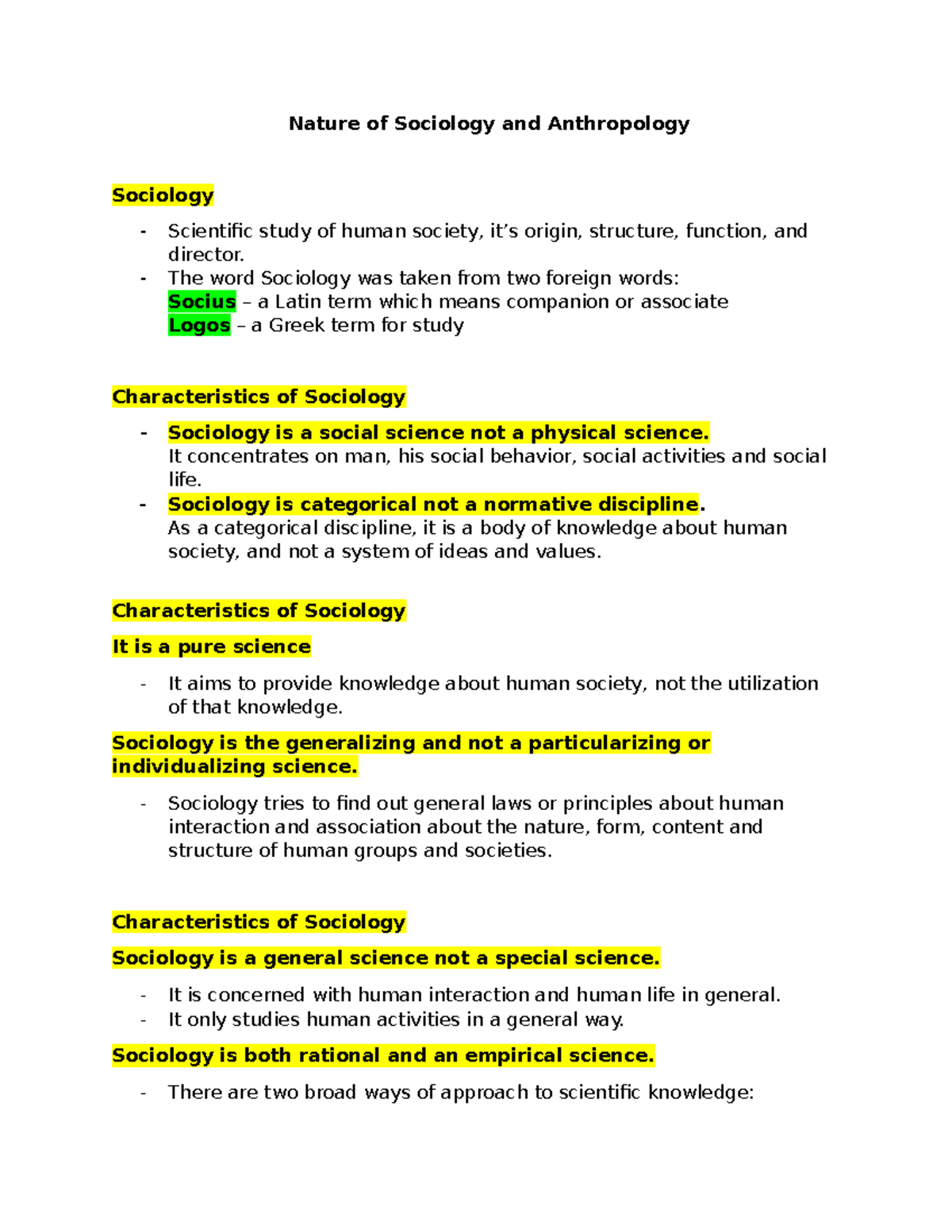 Lesson 1 Nature of Sociology and Anthropology - Nature of Sociology and ...