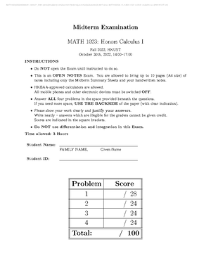 HKUST midterm sample（Past year papers） - Math 1023 Midterm Math 023 Midterm, Autumn 2008 (1 ...