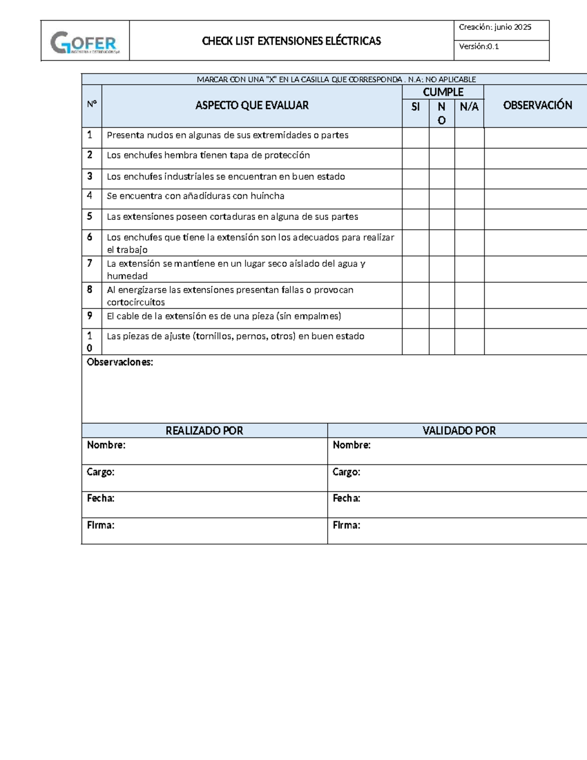 Check List: Esmeril Angular y Extensiones Eléctricas - Studocu