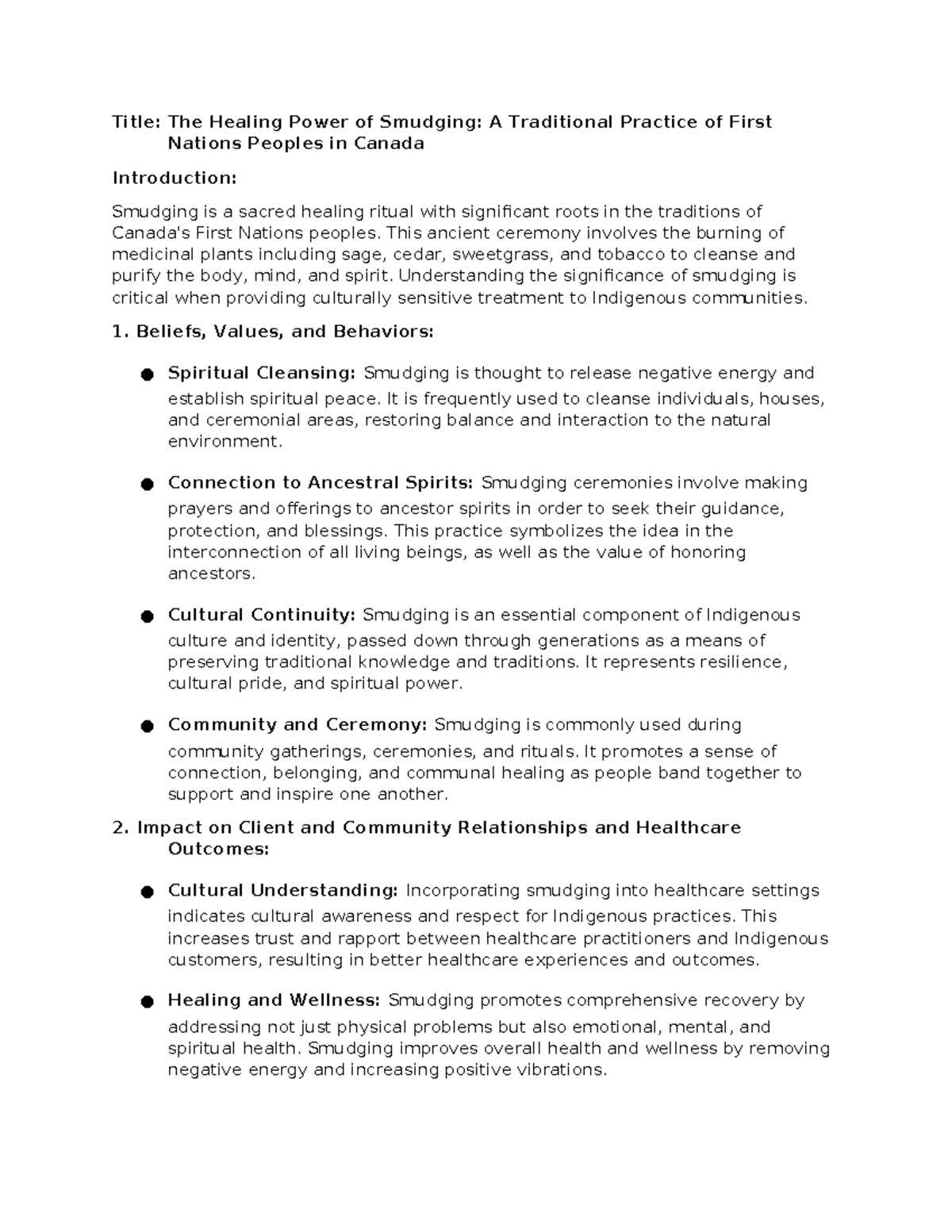 Understanding Smudging in First Nations Healing Practices: A Study ...