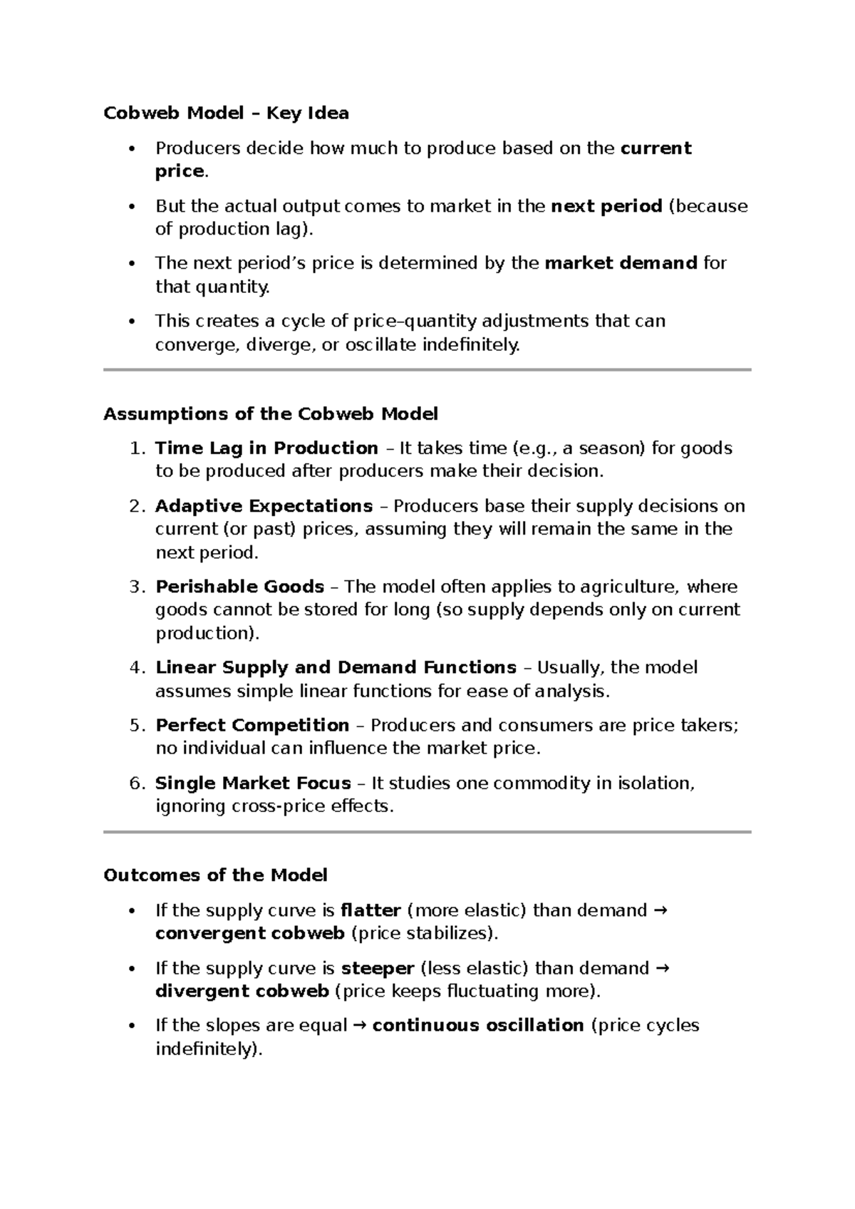 Cobweb Model Analysis: Key Ideas and Assumptions - Studocu