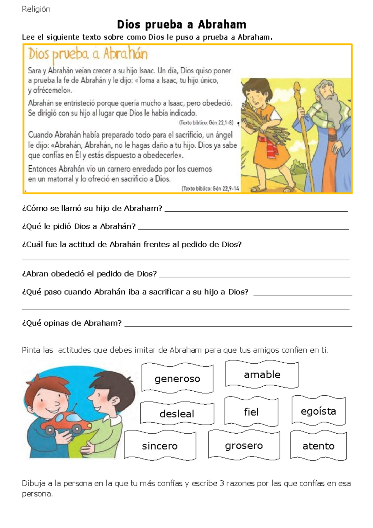 Religión: La Prueba de Fe de Abraham y Su Respuesta a Dios - Studocu