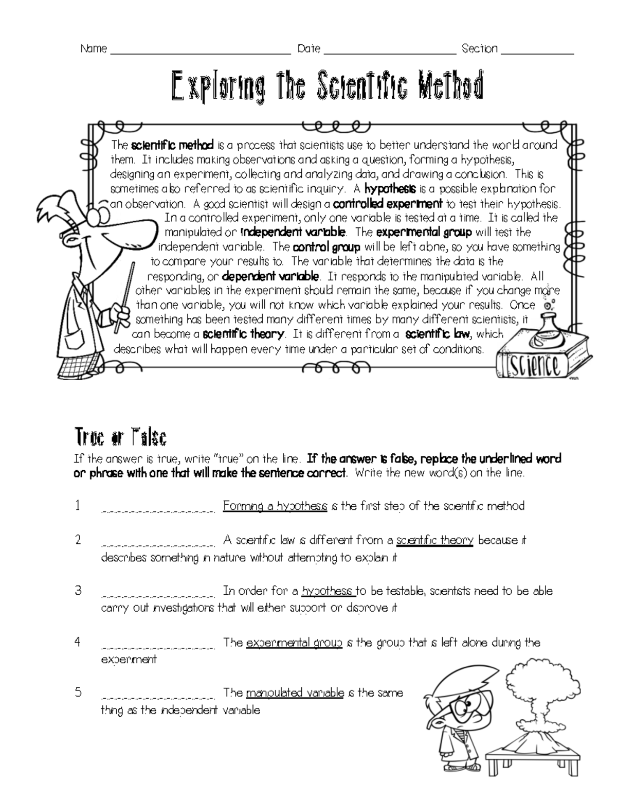 Exploring the Scientific Method Worksheet: Key Concepts & True/False ...