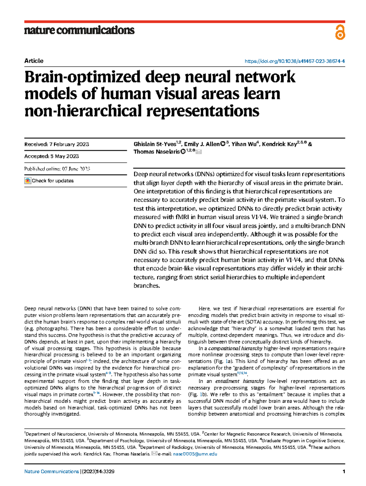 Deep Neural Networks and Human Visual Areas: Hierarchical ...