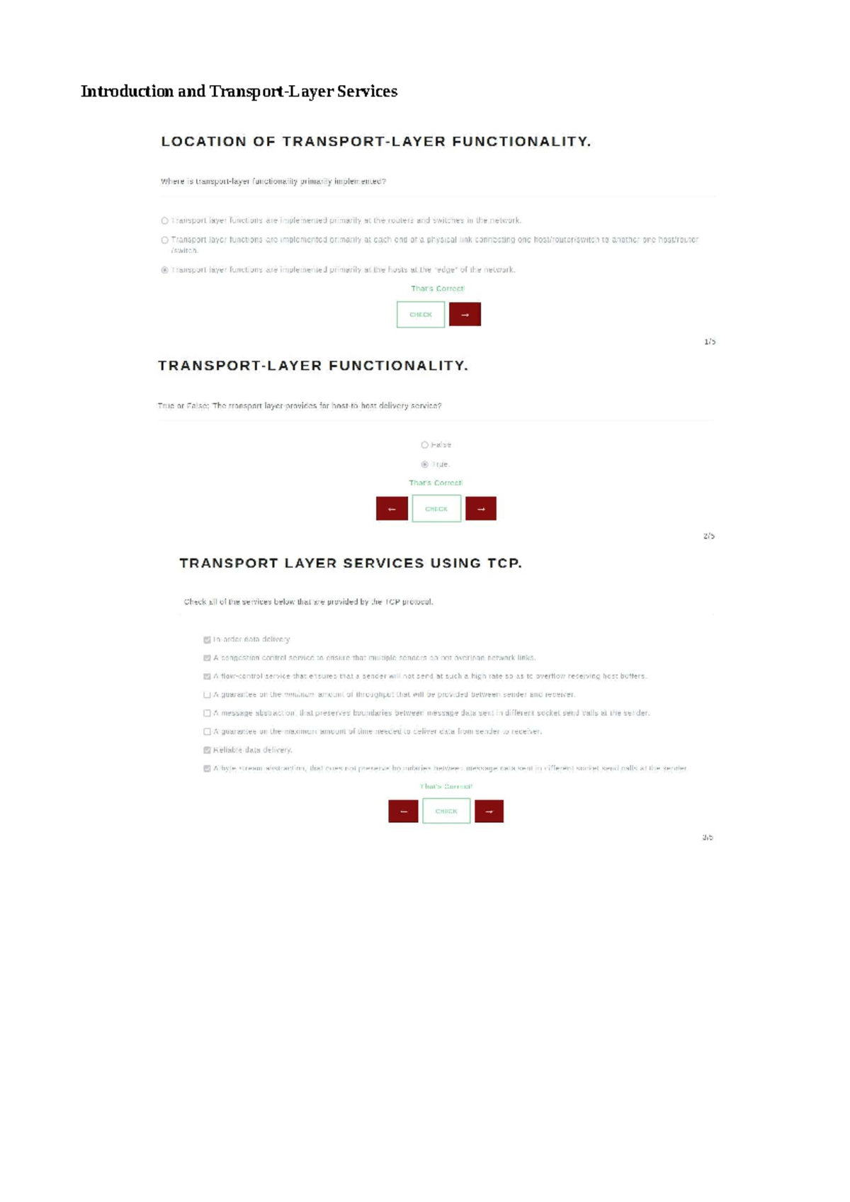 Transport Layer Knowledge Checks: Connectionless Transport & UDP - Studocu