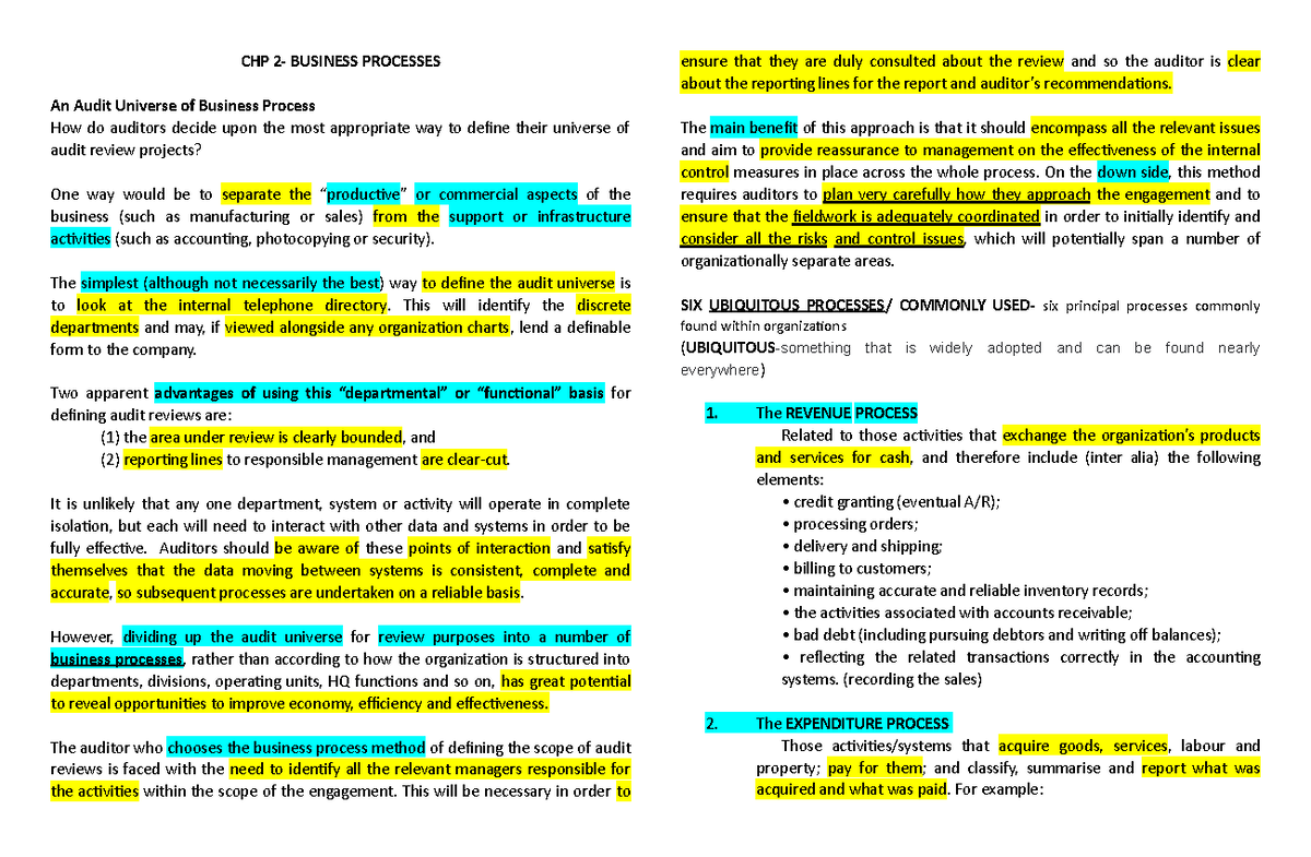 Chapter 2: Understanding Business Processes in Auditing - Studocu