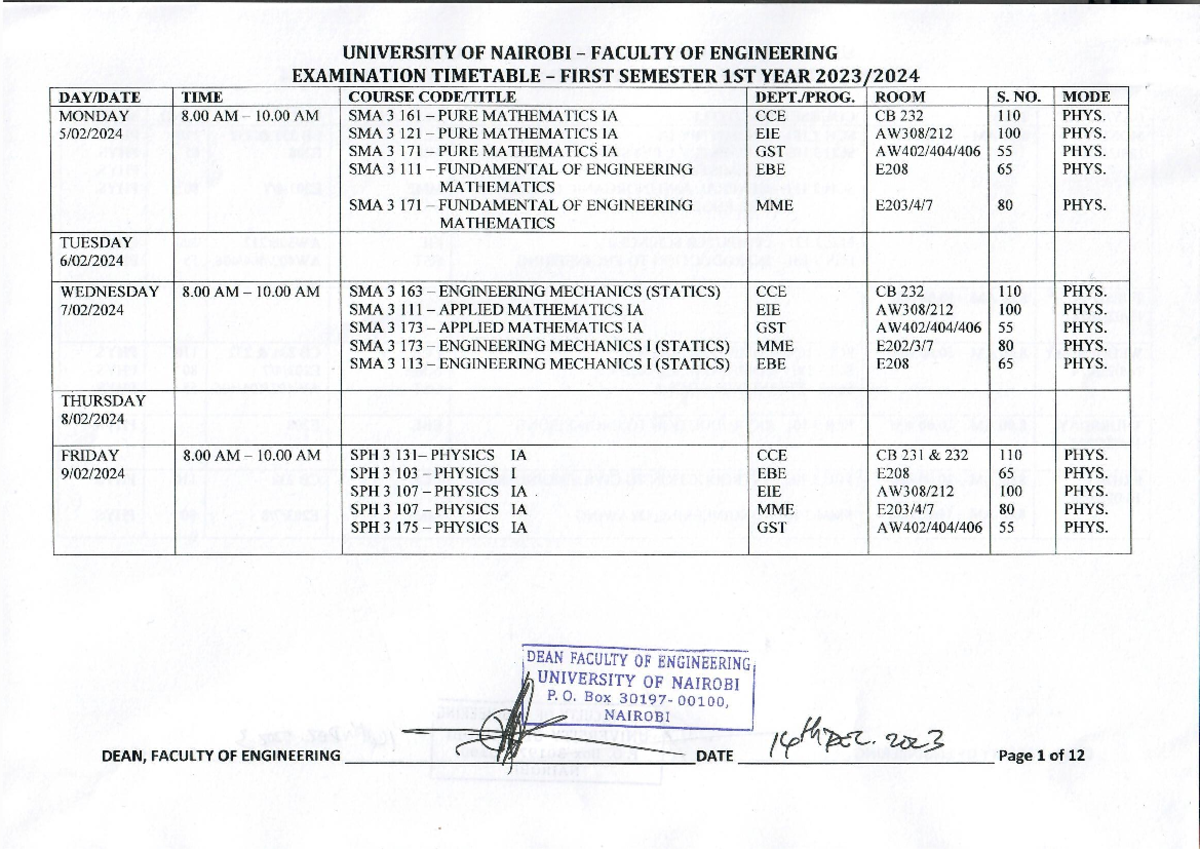 Fo Eng. Exams Timetable - 1st Sem 2023-24 - Electrical Engineering for Mechanical Engineers ...