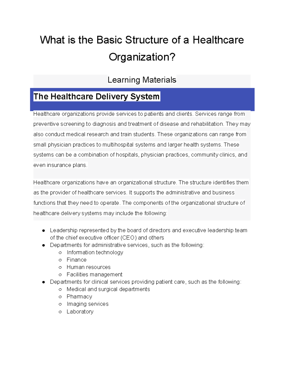 What is the Basic Structure of a Healthcare Organization - What is the ...