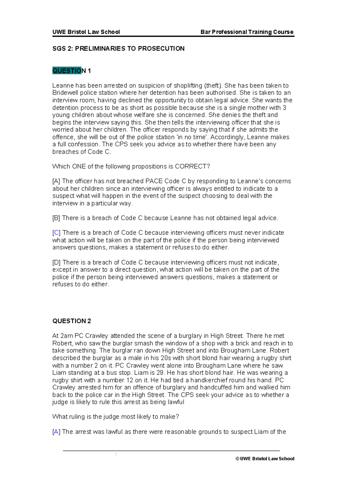 UWE Bristol Law School Bar Professional Training Course: Police Power ...