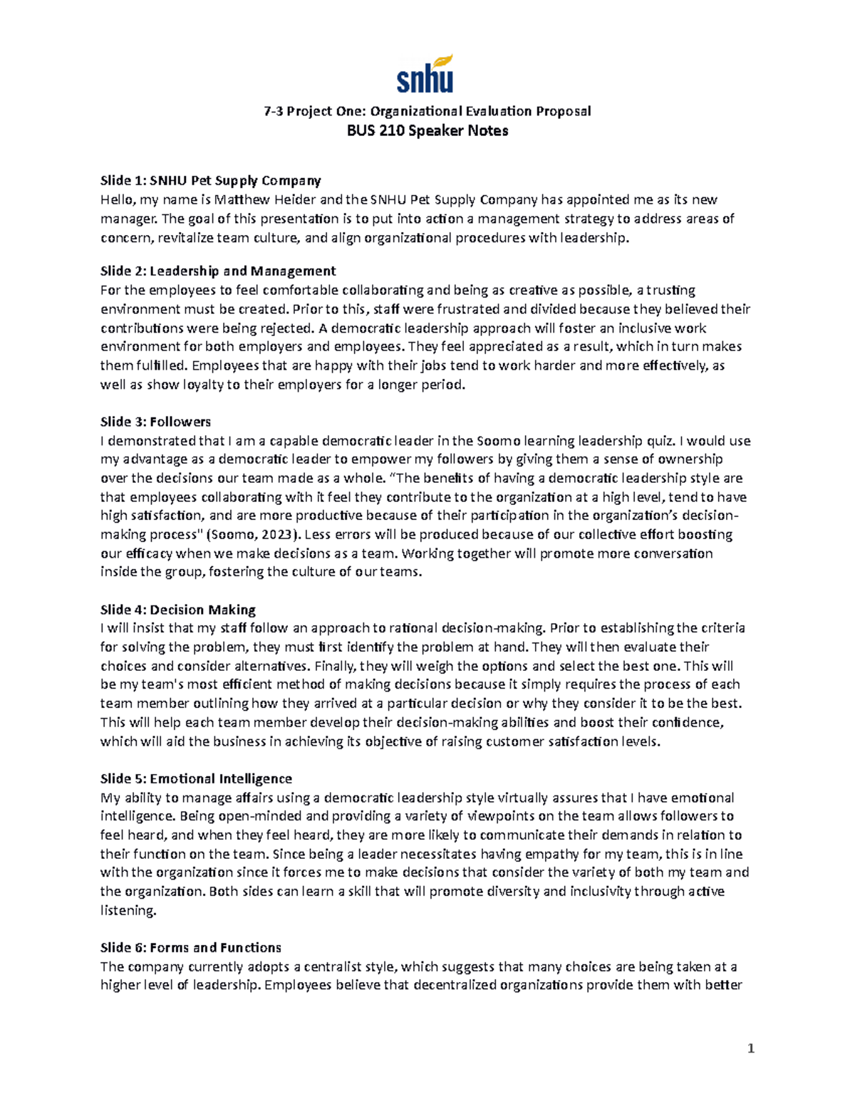 BUS 210 7-3 Project One: Organizational Evaluation Strategy - Studocu