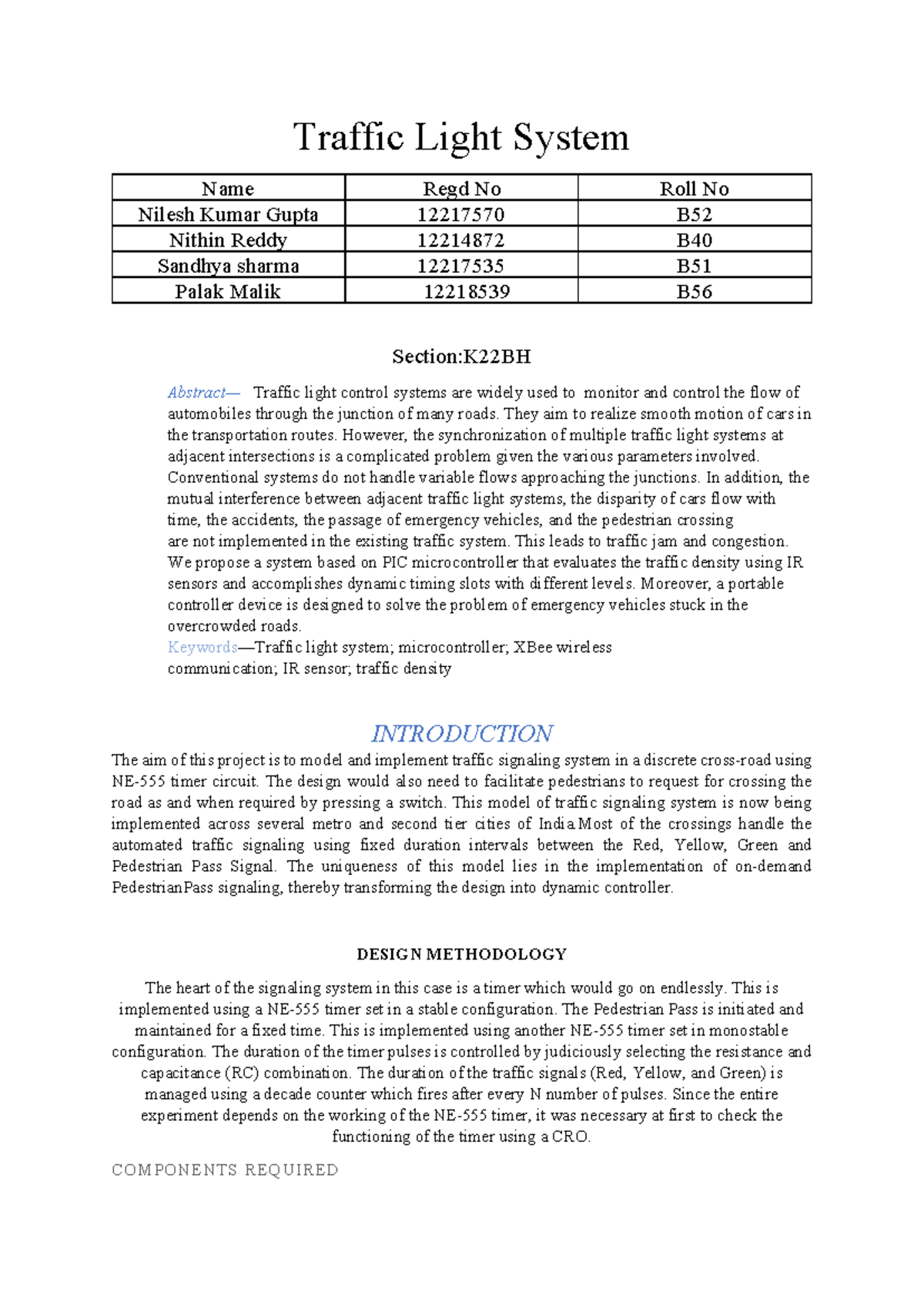 Trafficlight - traffic light system report - Traffic Light System Name Regd No Roll No Nilesh ...