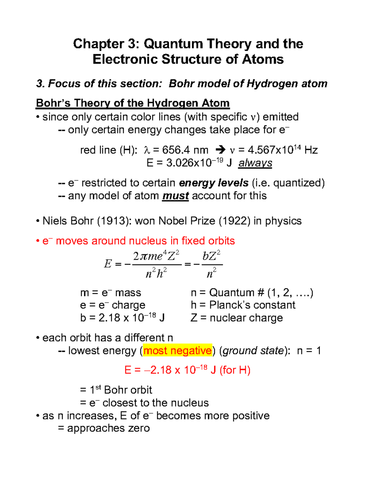Chapter 3: Bohr Model of Hydrogen Atom - Quantum Theory Insights - Studocu