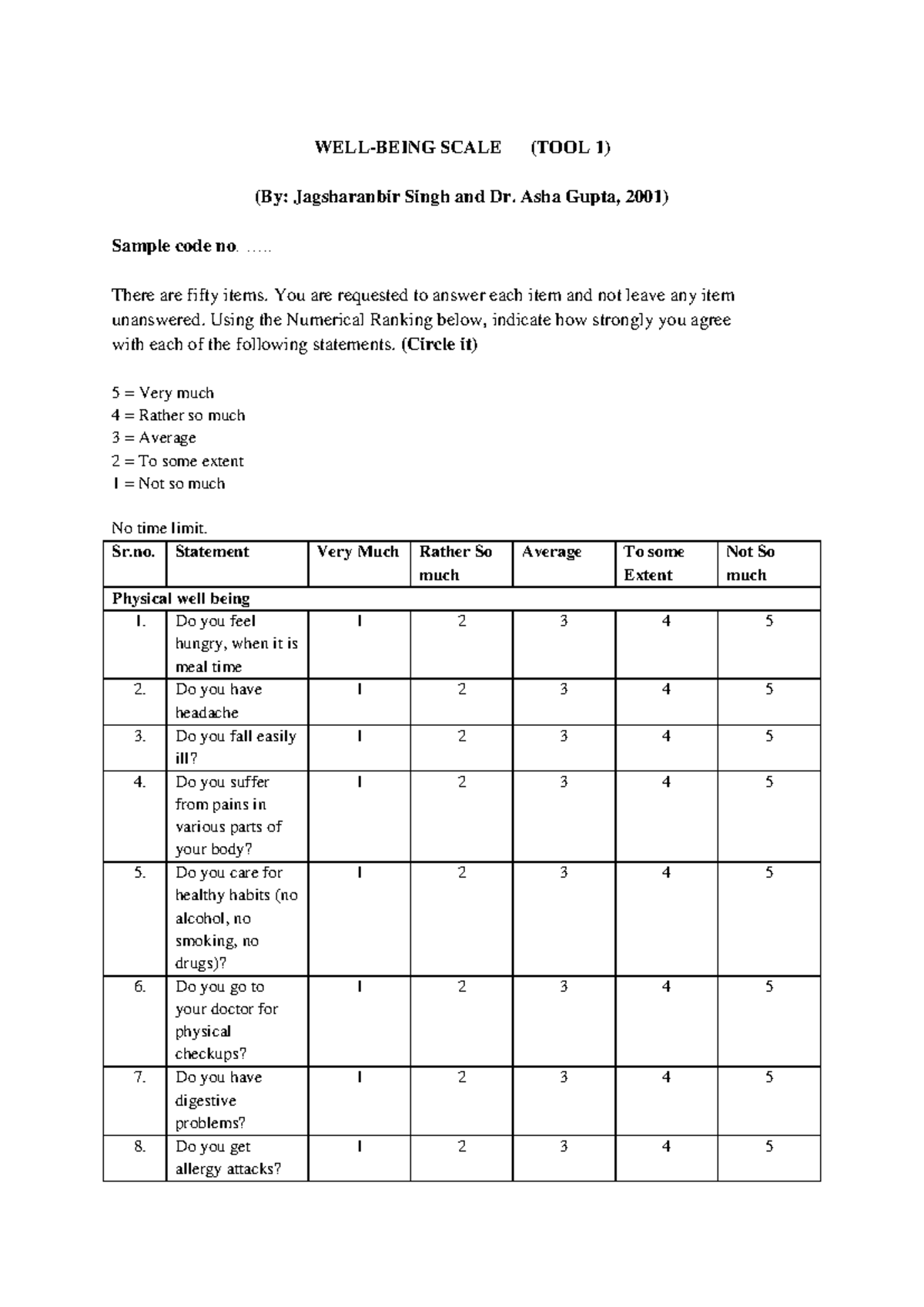395470354-Well-Being Scale: Assessment Tool and Scoring Guide - Studocu