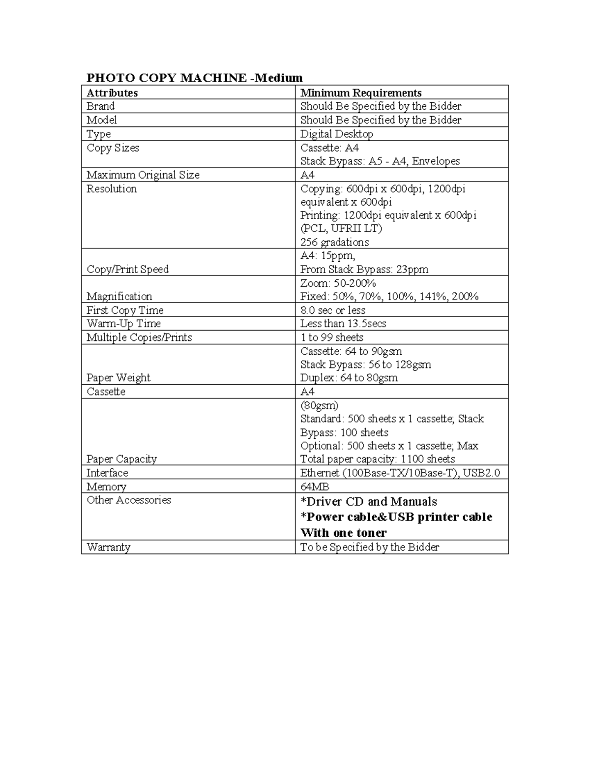 Photo Copy Machine Specifications and Requirements - Studocu
