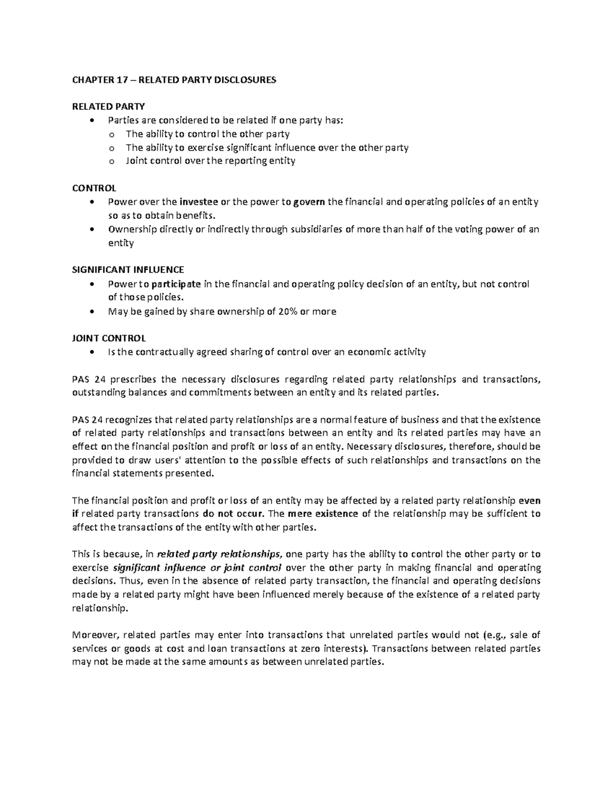 Ch-17: Related Party Disclosures Overview and Key Points - Studocu