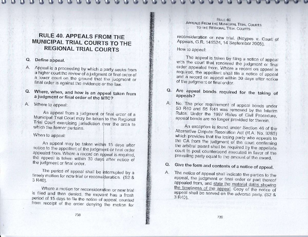 Rule 40: Appeals from Municipal to Regional Trial Courts - Primer ...