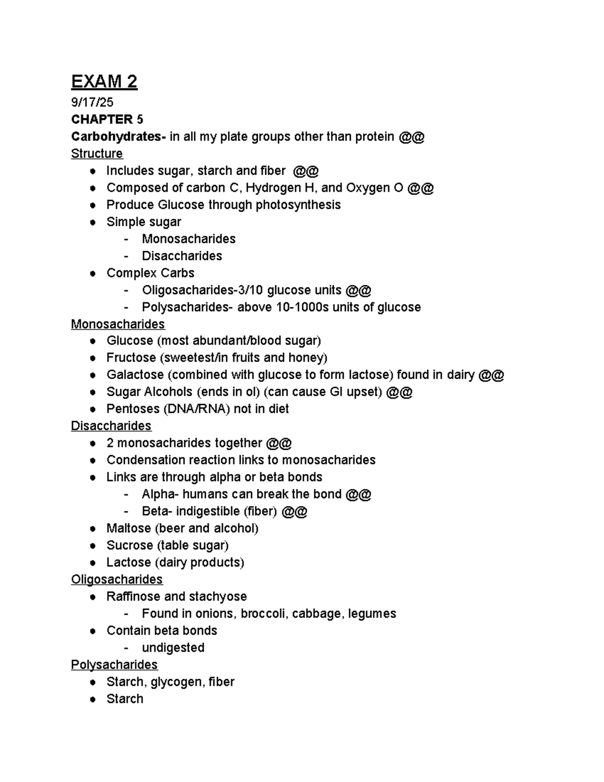 Exam 2 Study Guide: Chapters 5-7 on Carbs, Lipids & Proteins - Studocu