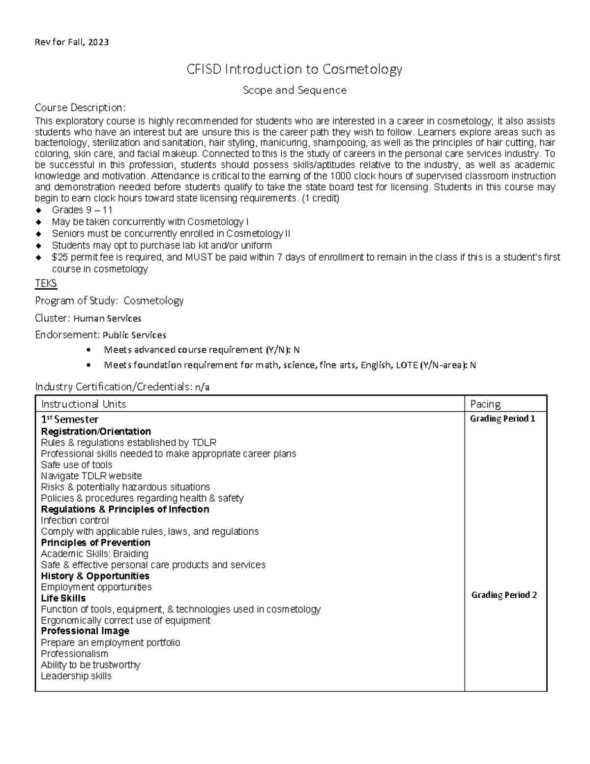 Rev for Fall 2023: CFISD Intro to Cosmetology Course Overview - Studocu