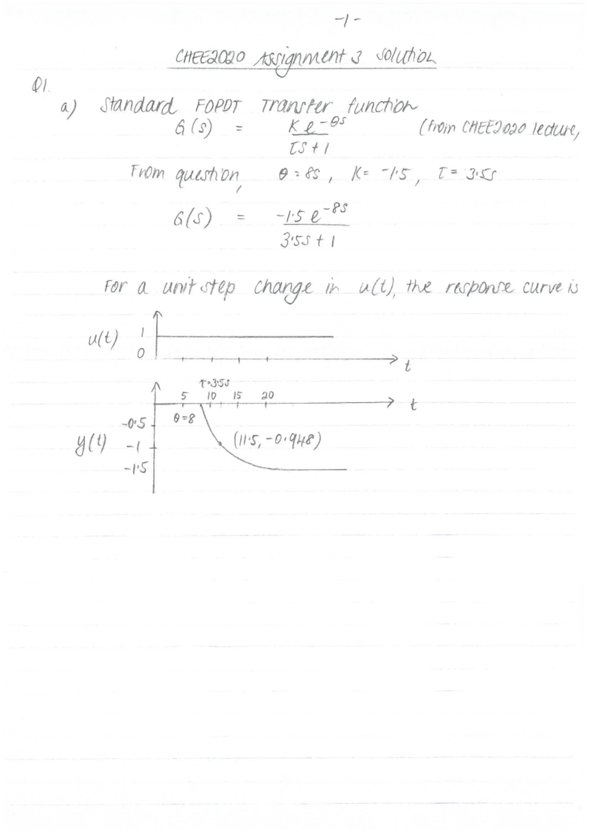 CHEE2020 Assignment 3 Solutions and Transfer Function Analysis - Studocu