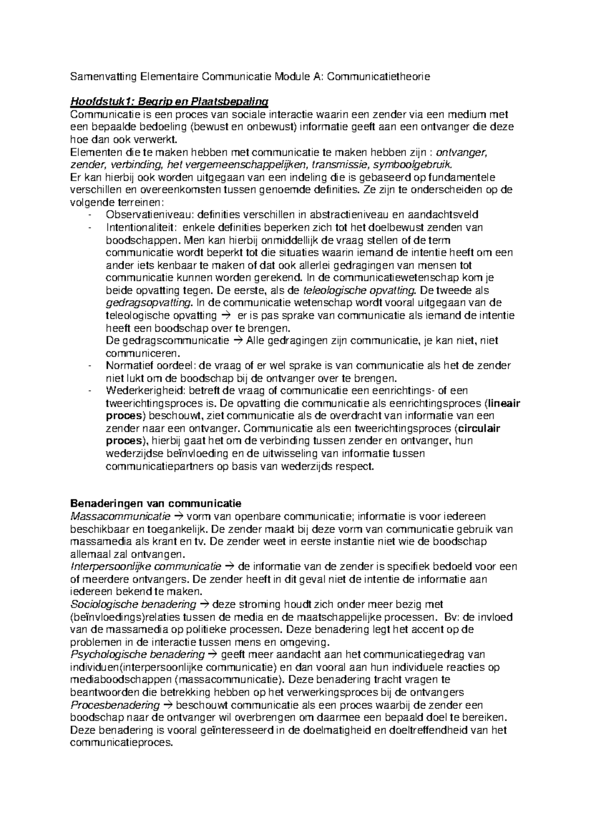 Samenvatting Communicatie Colleges: Communicatietheorie Module A ...