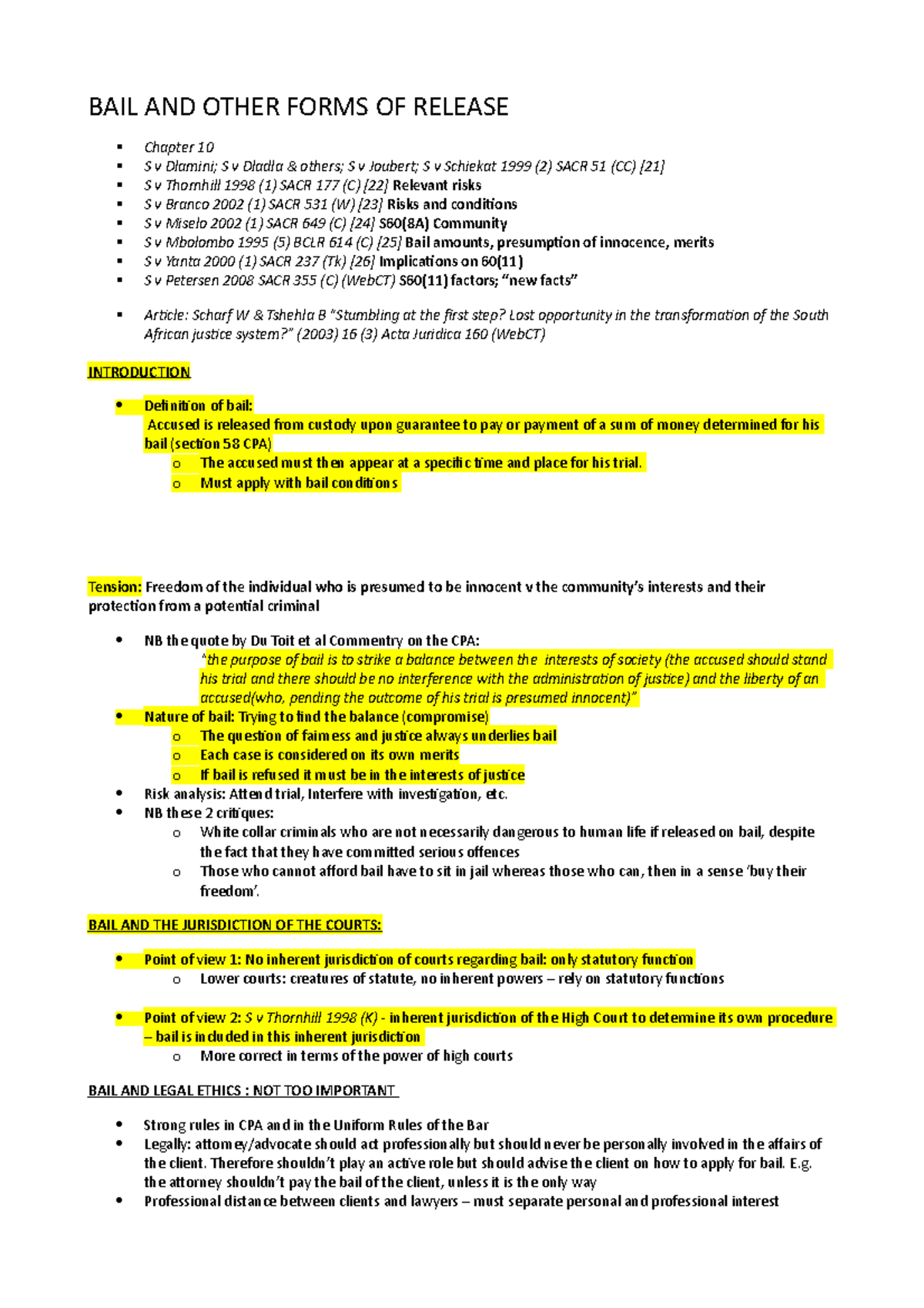Summary of Criminal Procedure: Bail and Release (Chpt 10) - Studocu