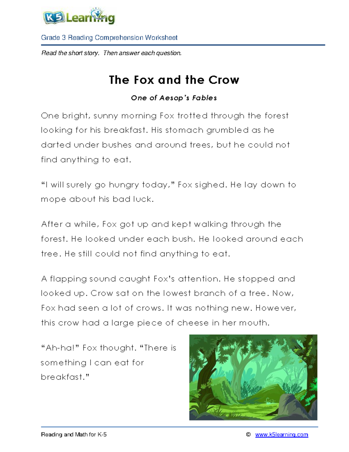 Grade 3 story the fox and the crow - Read the short story. Then answer ...