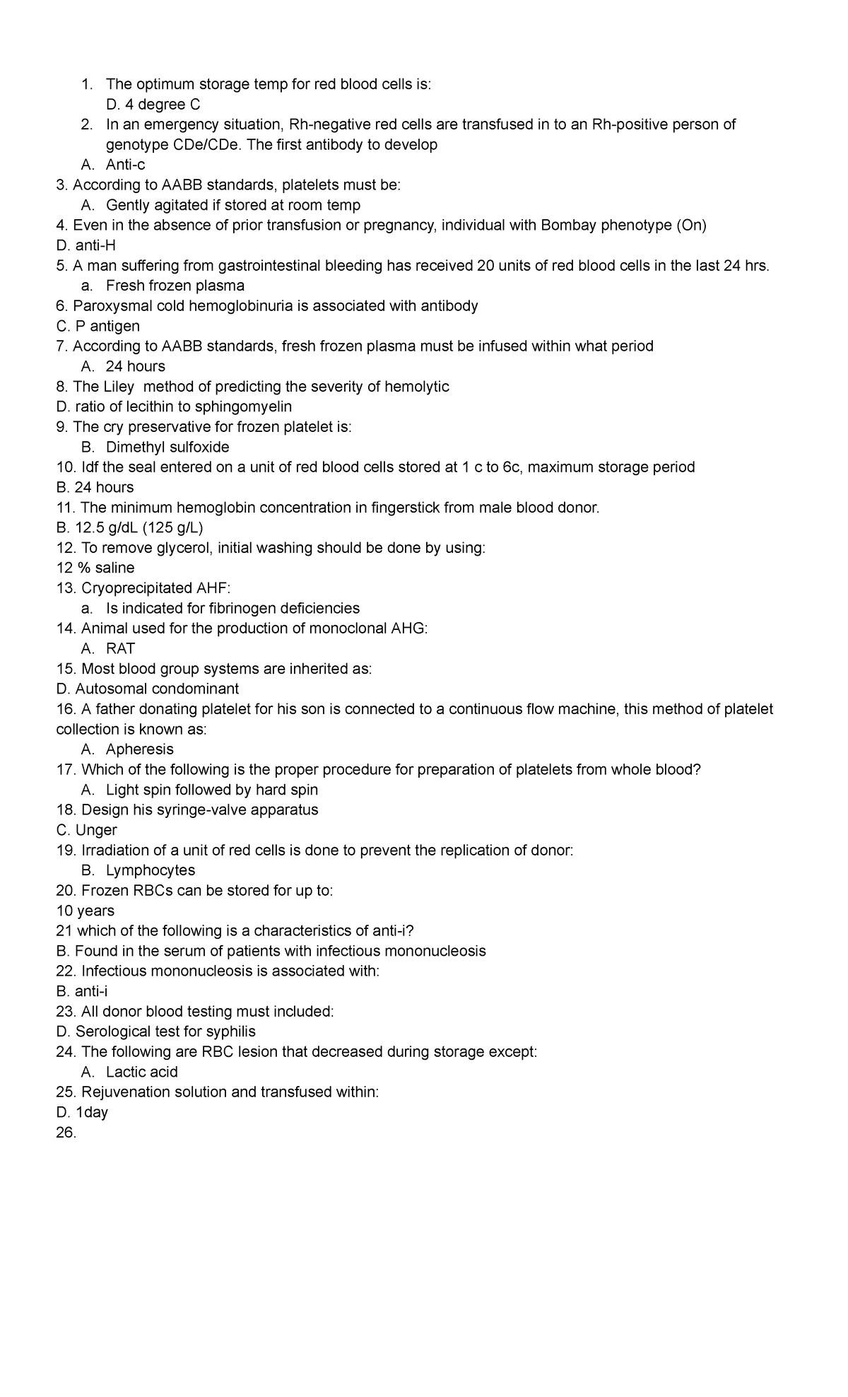 HEMA - Practice Questions on Blood Storage & Transfusion Standards ...