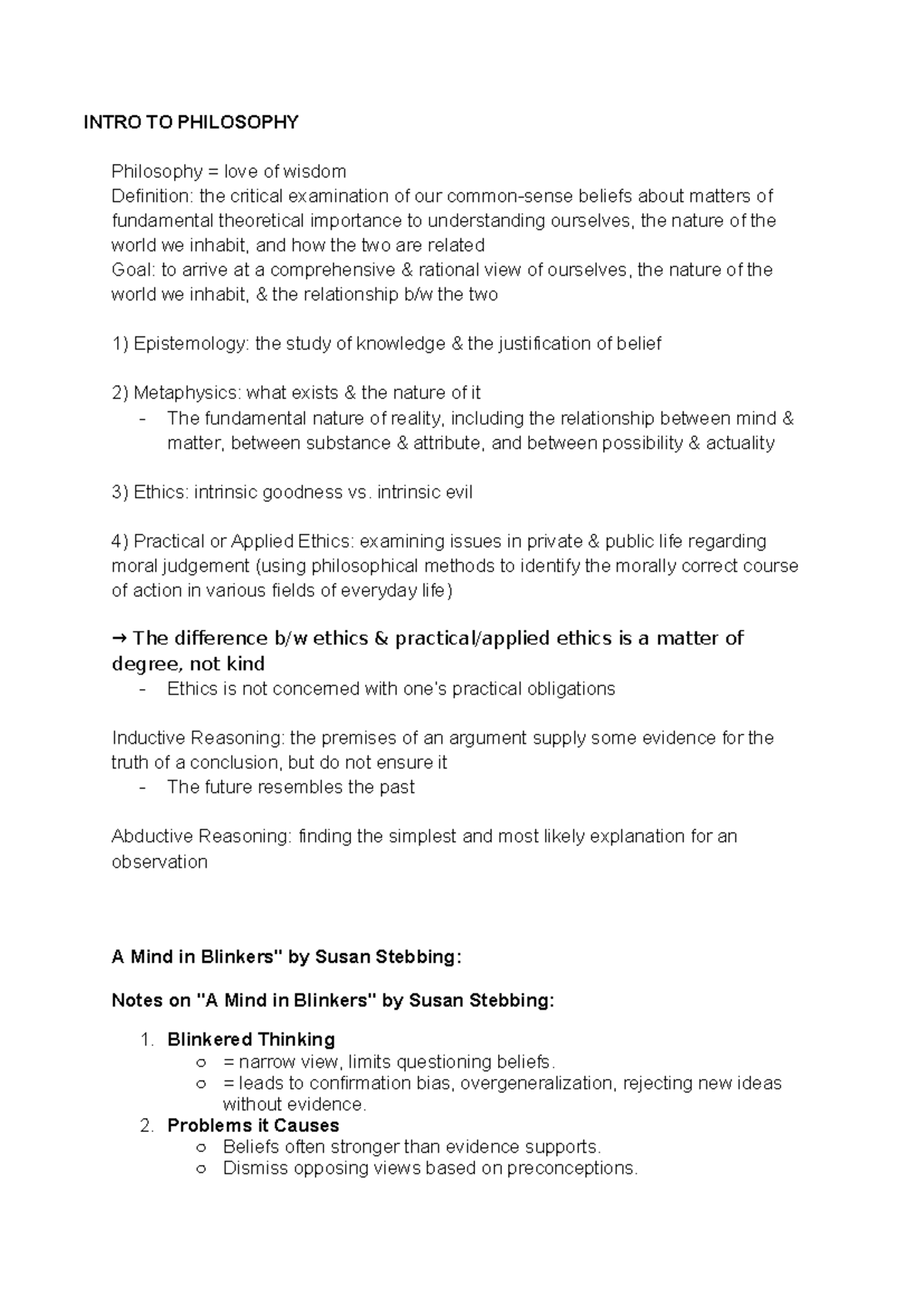 Philo 1020 Midterm Review - INTRO TO PHILOSOPHY Philosophy = love of ...