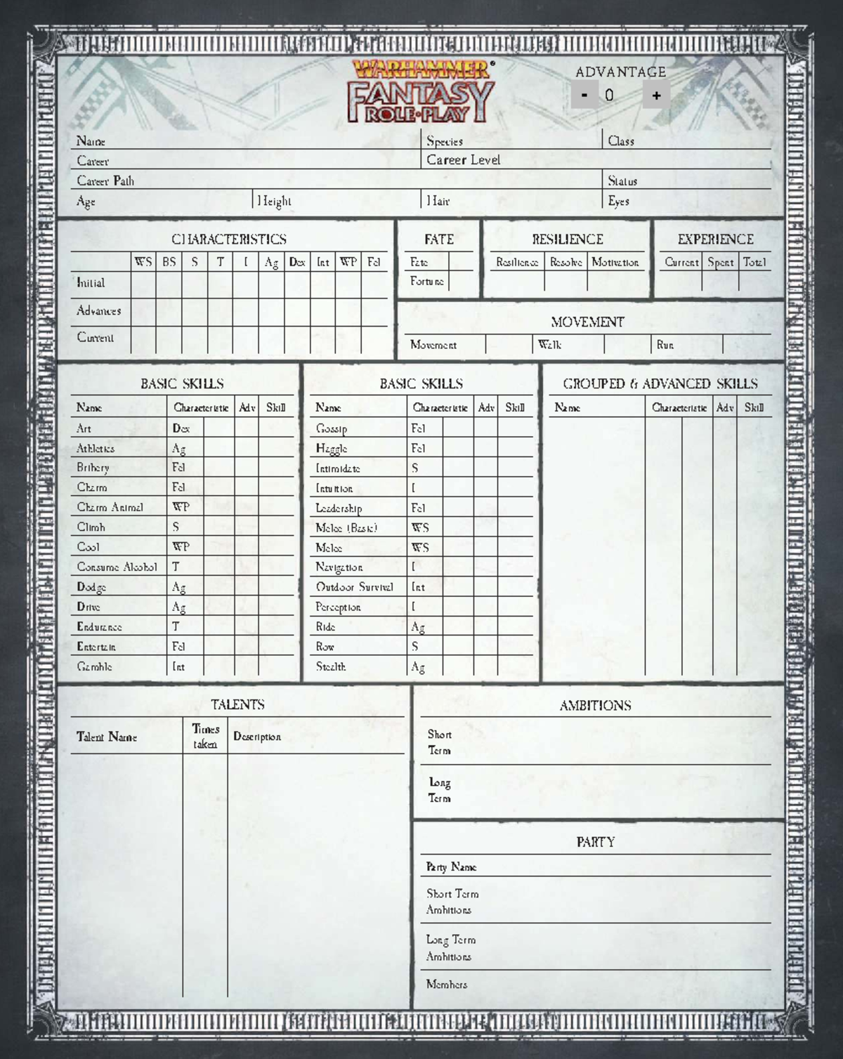 Warhammer Fantasy Roleplay 4E Character Sheet (Fillable) - Studocu