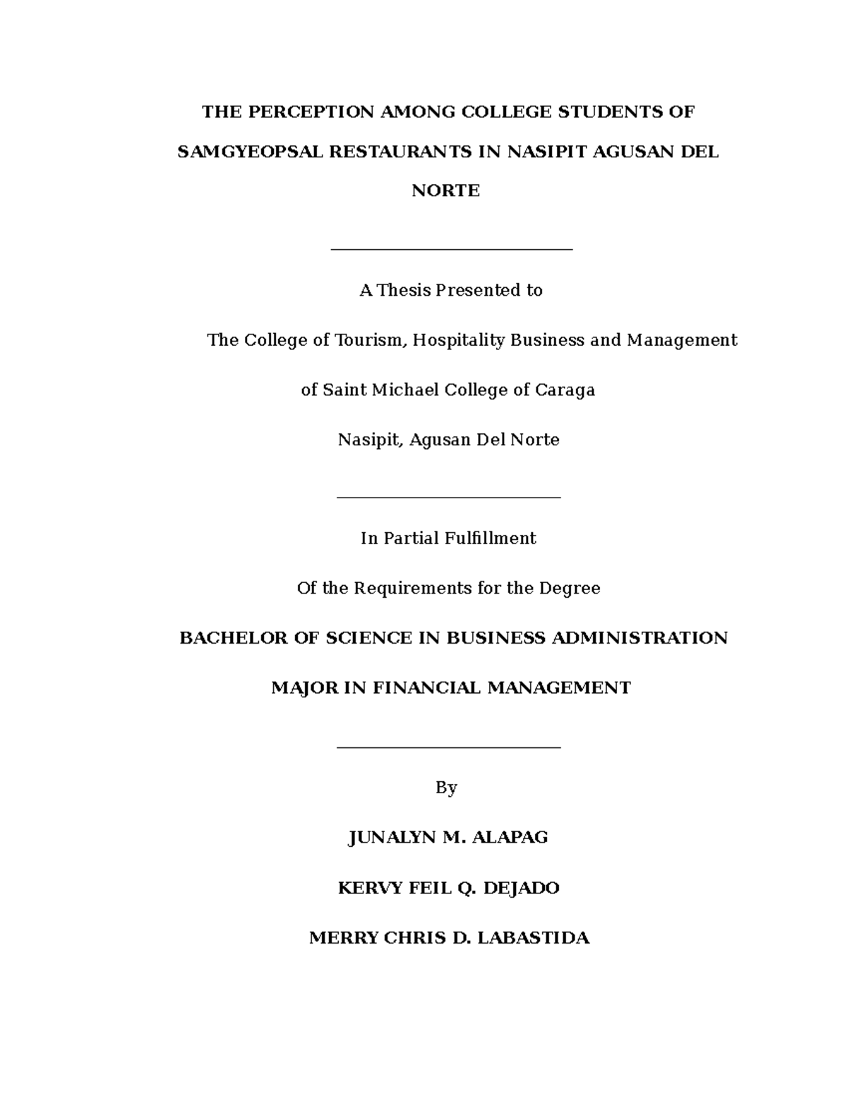 Final Thesis: Perception of Samgyeopsal Restaurants by College Students ...