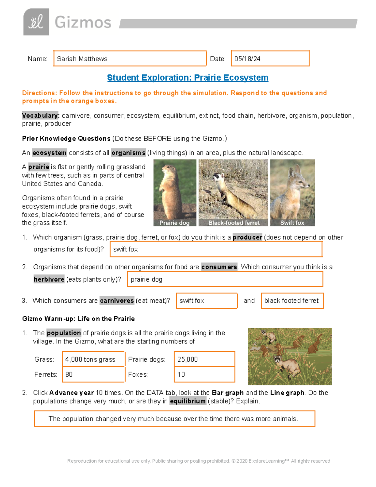 GIZMOS Prairie Ecosystem Exploration Guide - Studocu