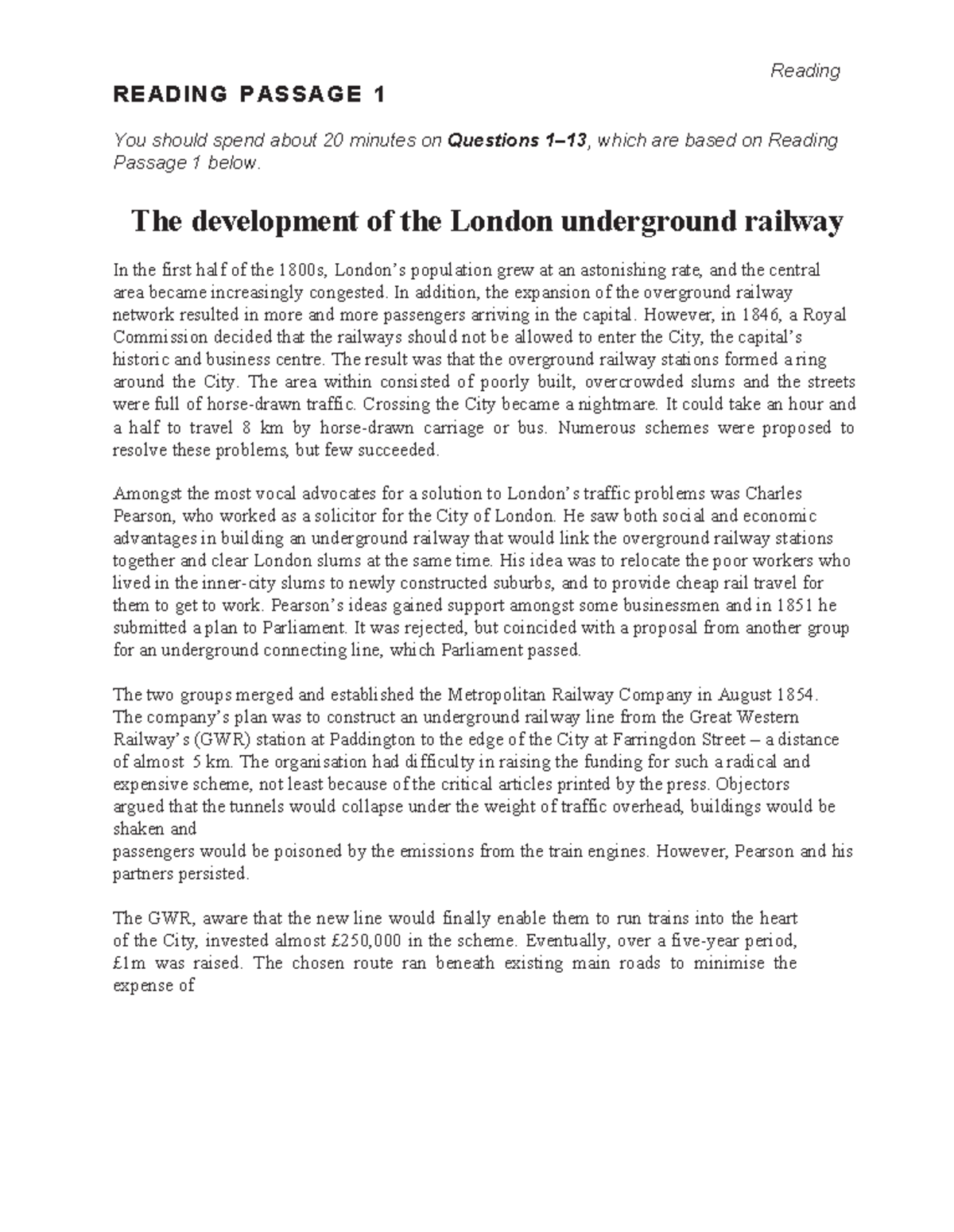 Reading Test 2: The Development of the London Underground Railway - Studocu