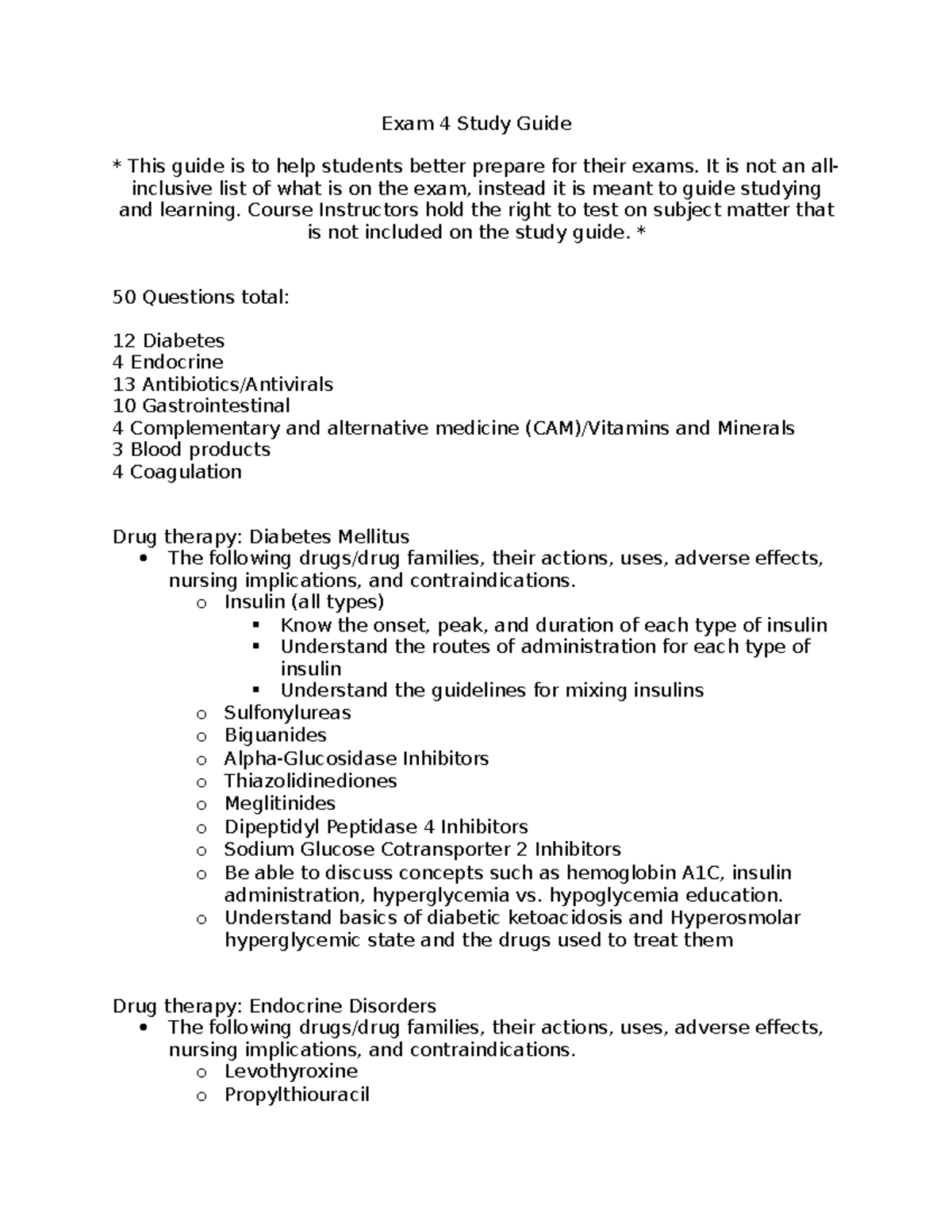 Exam 4 Study Guide - Homework - Exam 4 Study Guide This guide is to ...