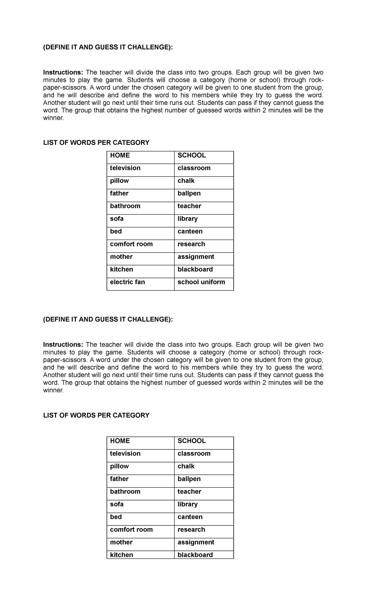 Define IT AND Guess IT Challenge - (DEFINE IT AND GUESS IT CHALLENGE ...