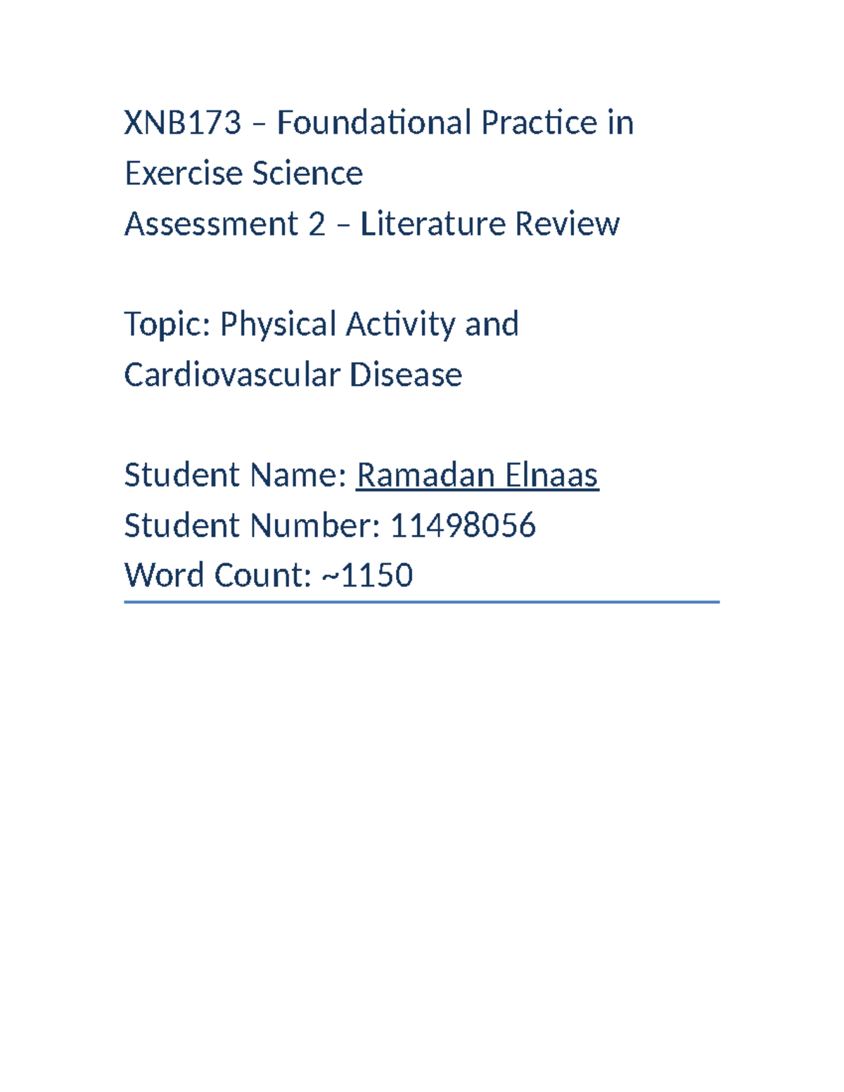 XNB173 literature review on physical activity and cardiovascular ...