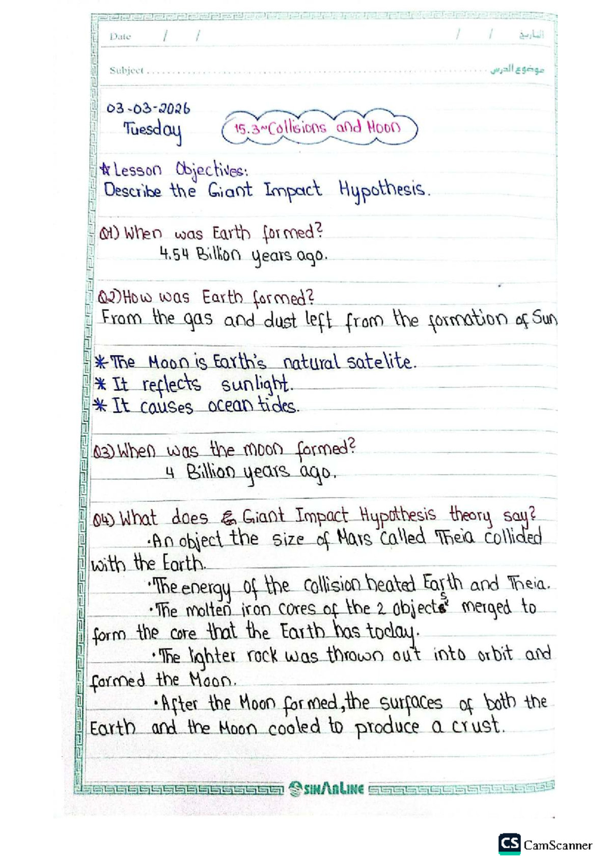 8C Physics NB - Notes on Earth's Formation and the Moon - Studocu