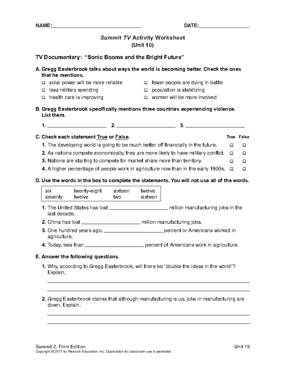 Summit 2 TV Worksheet Activity: Unit 10 Documentary Insights - Studocu