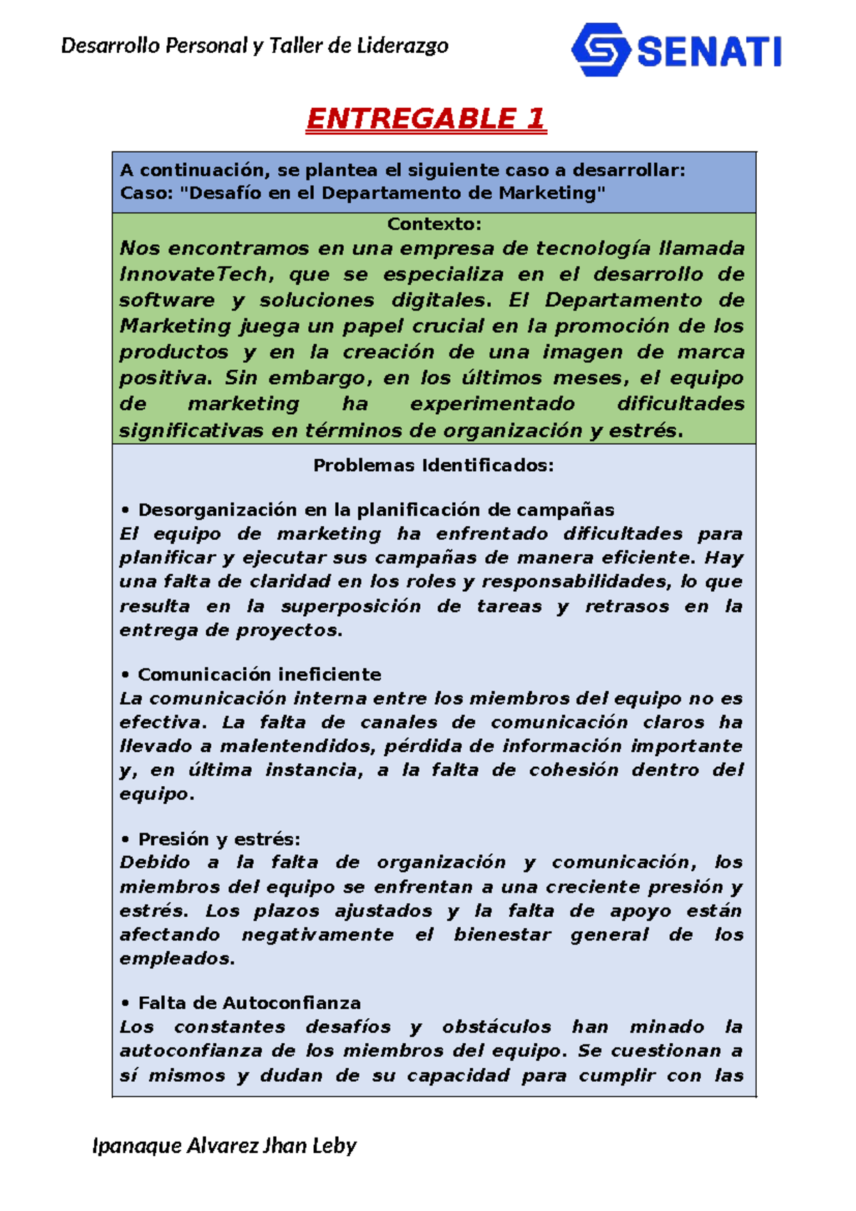 Desarrollo Personal y Liderazgo en Marketing - Entregable 1 - Studocu