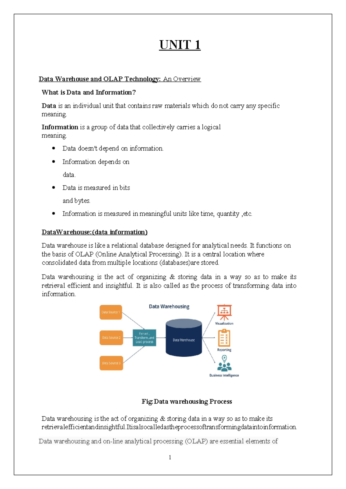 UNIT 1 - Data Warehouse & OLAP Technology Overview - Studocu