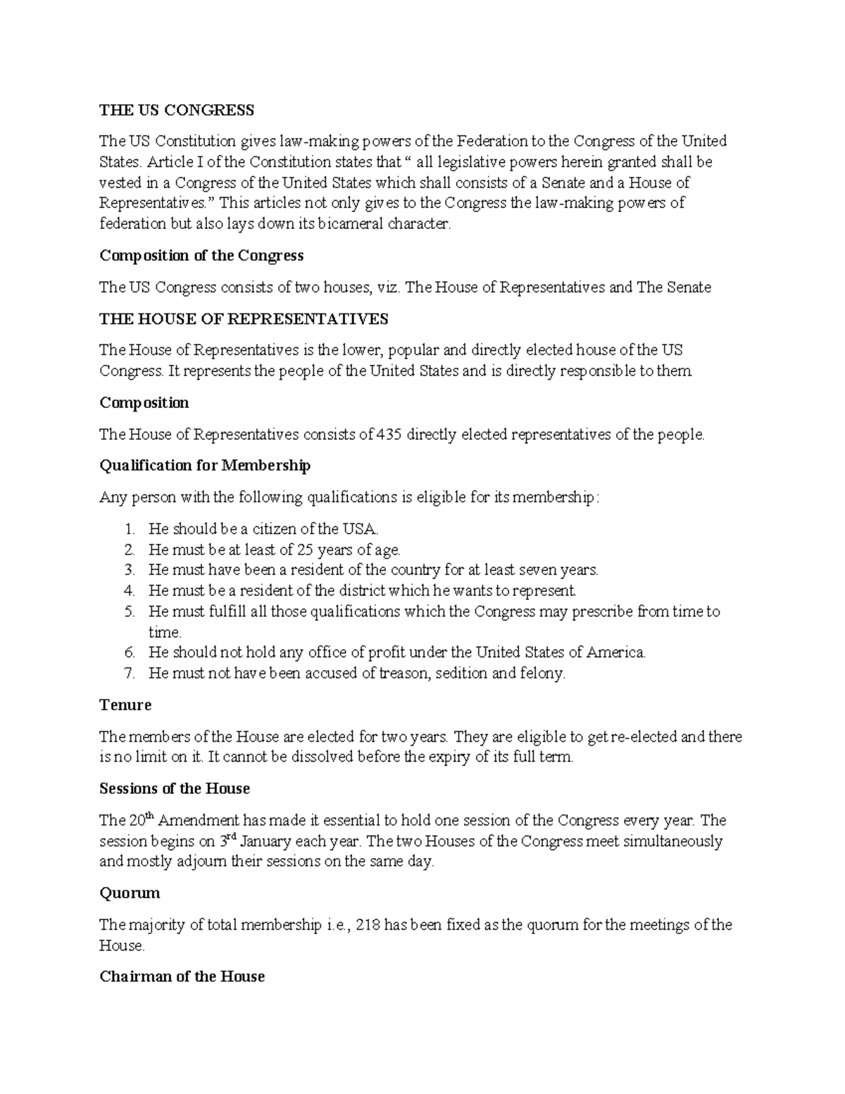 US Congress Overview: Structure, Powers, and Functions - Studocu
