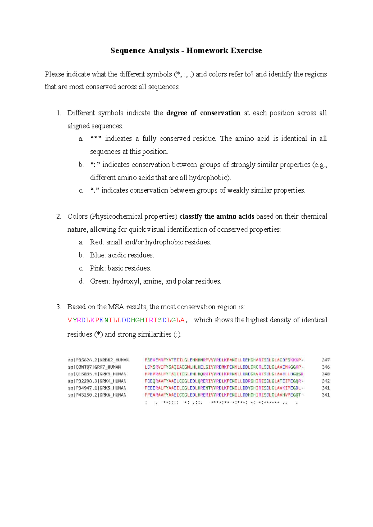 Sequence Analysis - Homework Exercise - ) and colors refer to? and ...