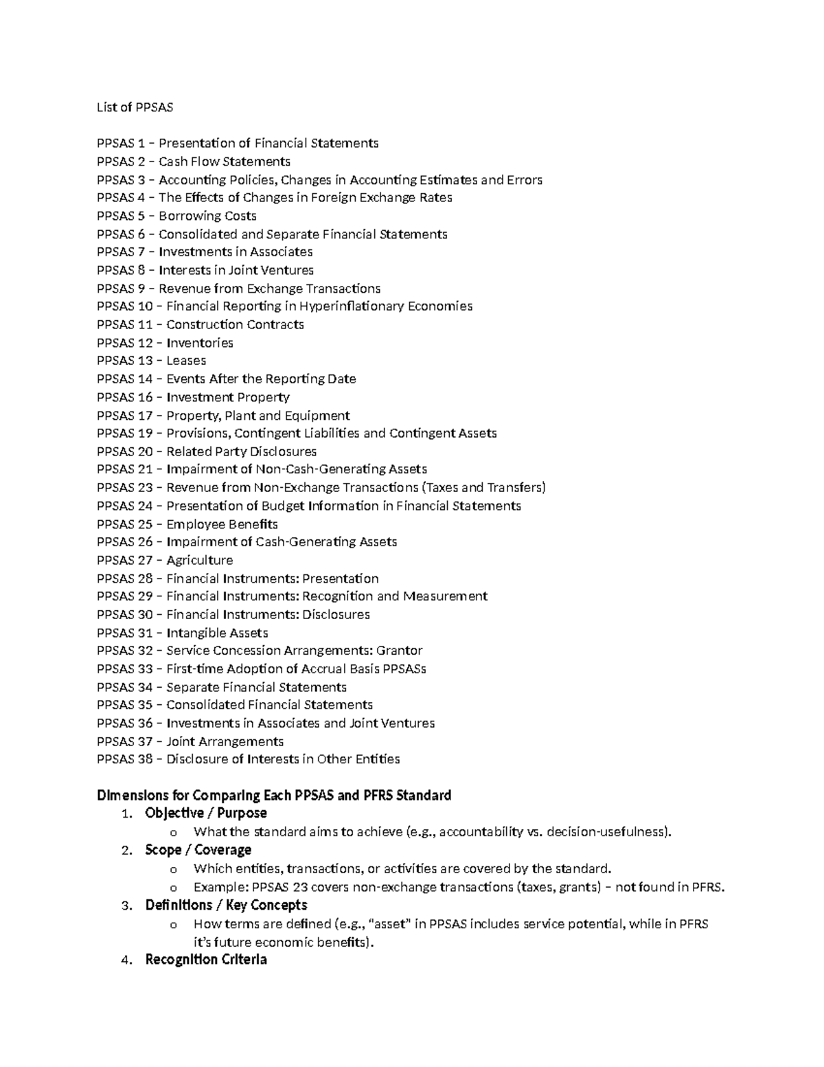 PPSAS Overview: Key Financial Statement Standards and Comparisons - Studocu