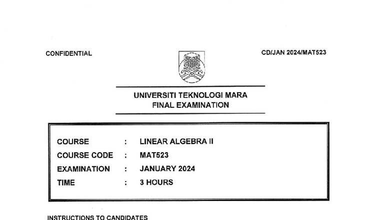 MAT523 Final Exam QP - Linear Algebra II January 2024 - Studocu