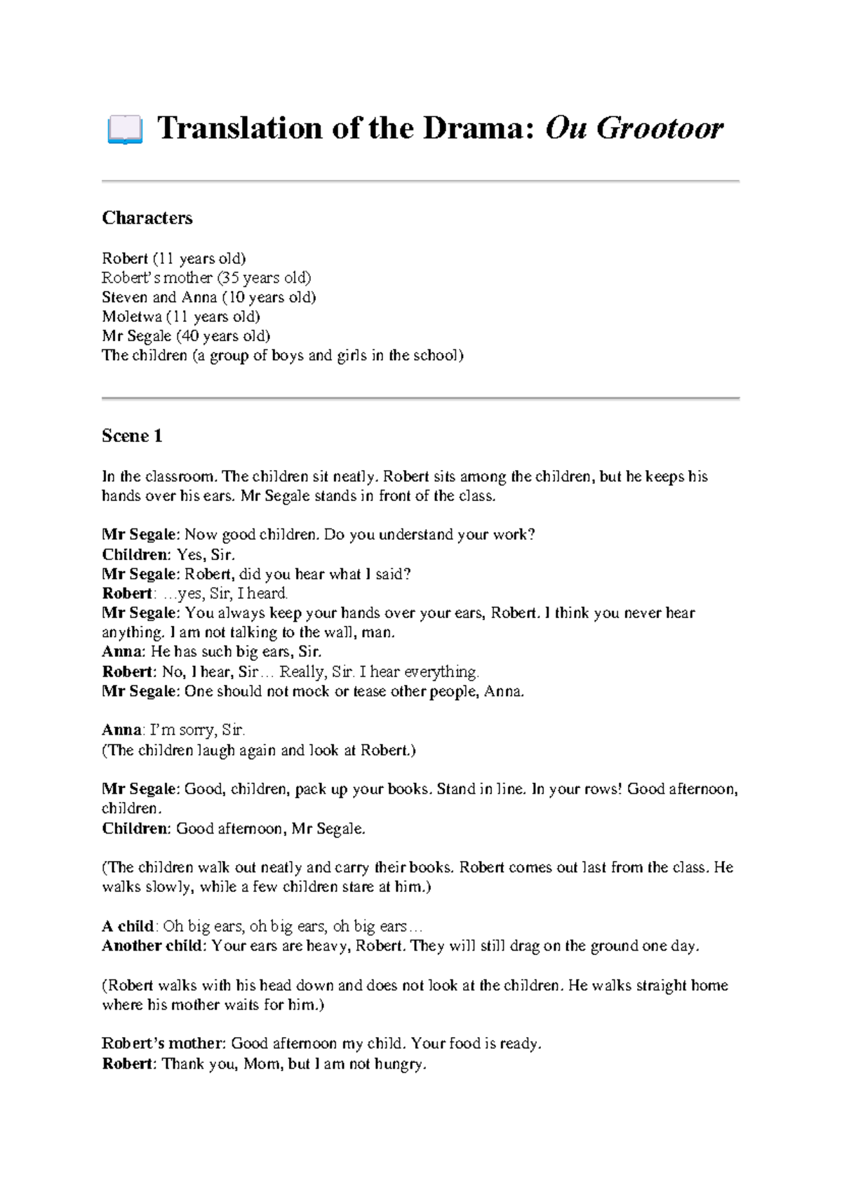Ou Grootoor Drama: Character Analysis & Key Lessons - Studocu
