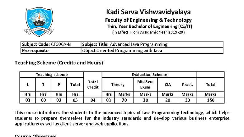 CT506A-N Advanced Java Programming Course Syllabus and Lab Guide - Studocu