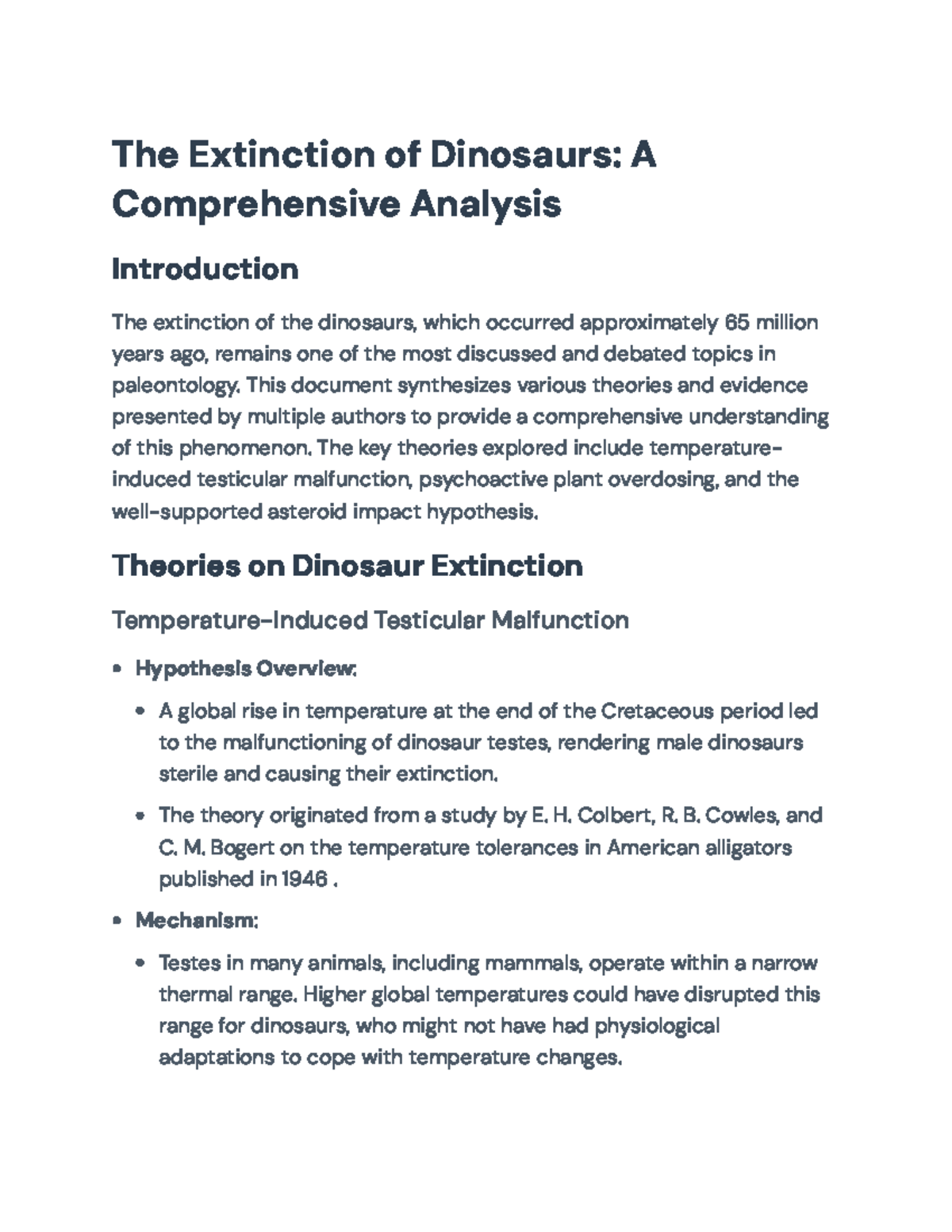 The Extinction of Dinosaurs: Analysis of Theories and Evidence - The ...