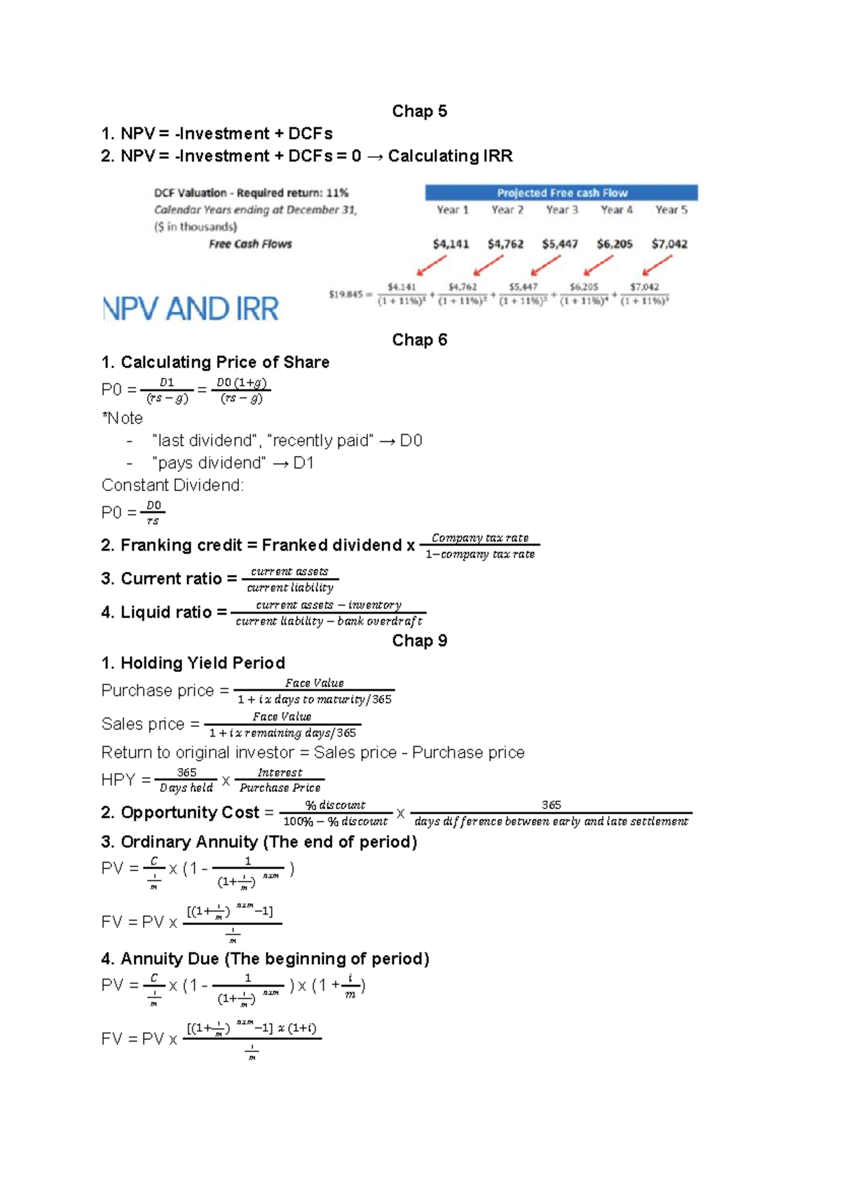 FIM Formula Sheet: NPV, DCF, IRR, and Annuity Concepts - Studocu