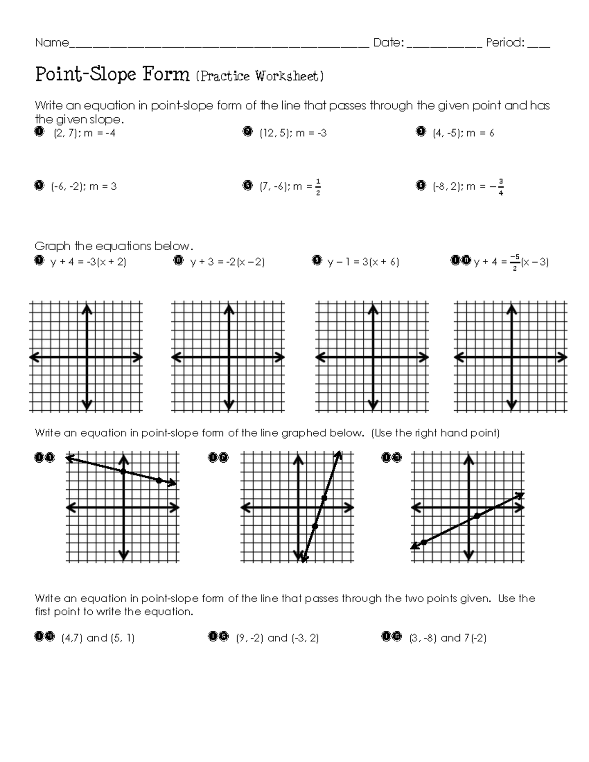 Slope Practice Worksheet: Writing Equations of Lines - Studocu