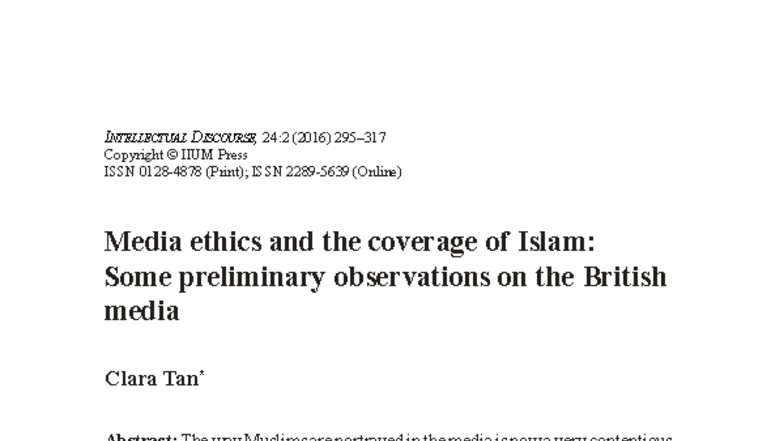 Media Ethics and Islam Coverage: Insights from British Media - Studocu